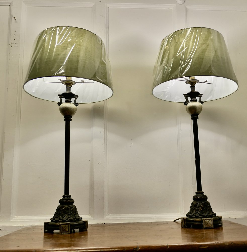 Tall Classical Style Column Table Lamps, 1970s, Set of 2 for sale at Pamono