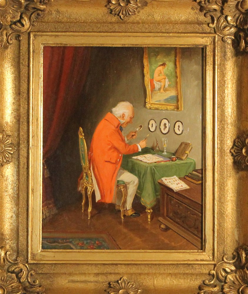 Hans Fenger, Philatelist, Mid-20th Century, Oil on Board, Framed for ...