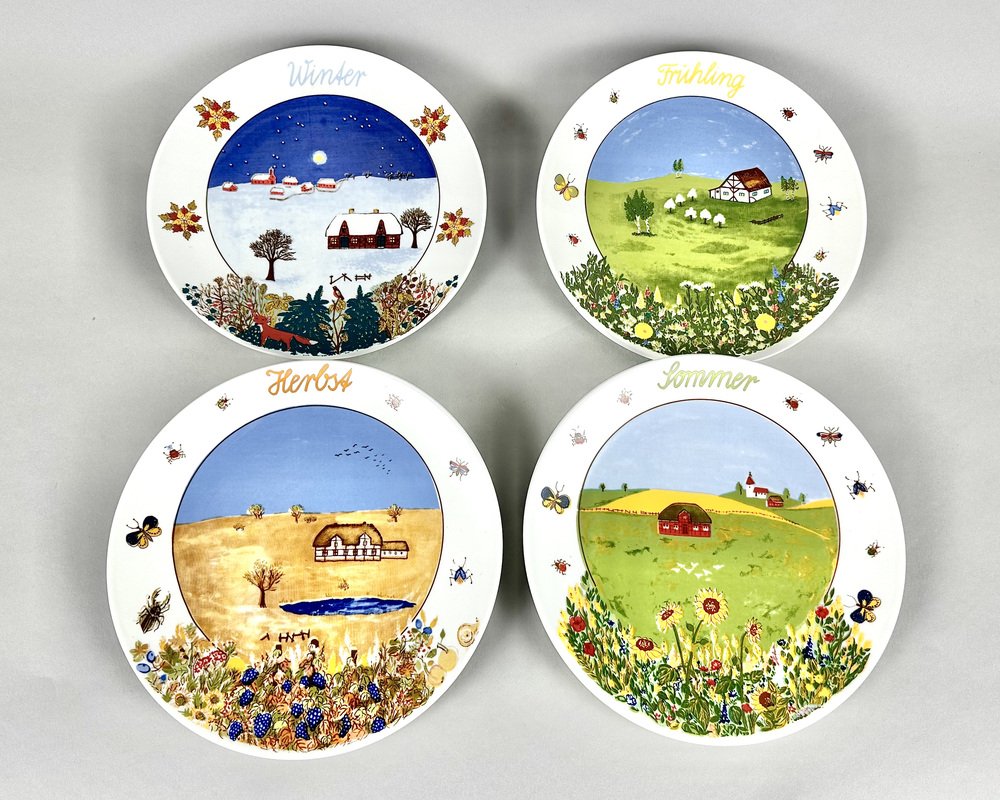 Vintage Porcelain Wall Plates Four Seasons from Kahla GDR, 1970s, Set ...