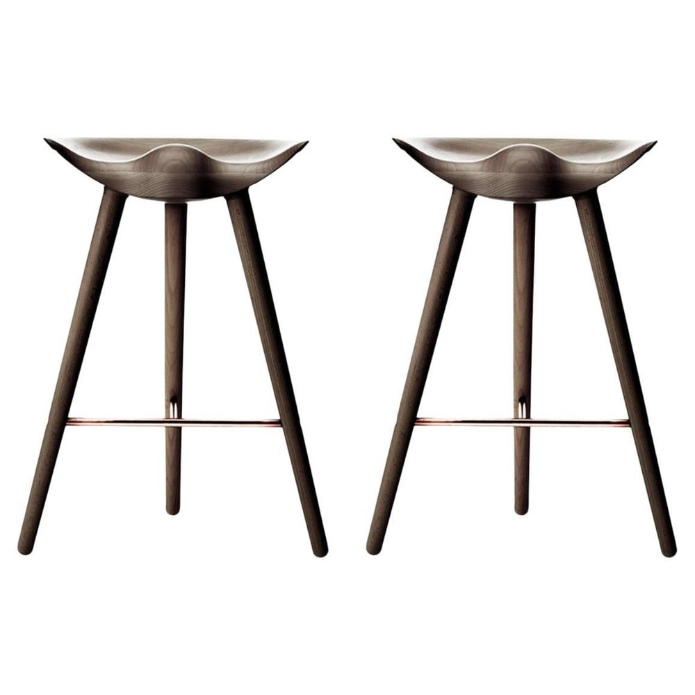 Brown Oak and Copper Counter Stools by Lassen, Set of 2 for sale at Pamono