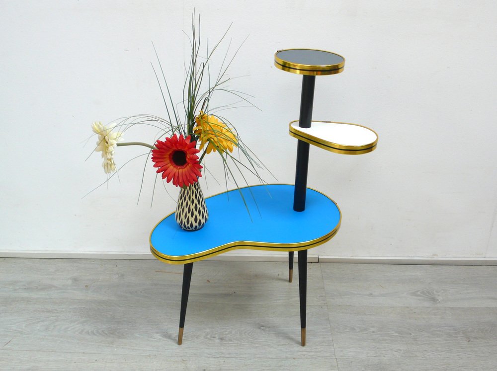 Mid-Century Modern German Kidney-Shaped Flower Stand in Blue, White and ...