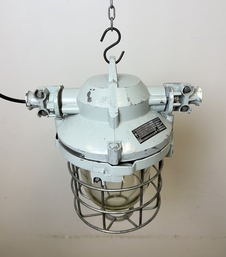 Industrial Grey Bunker Ceiling Light with Iron Cage from Elektrosvit ...