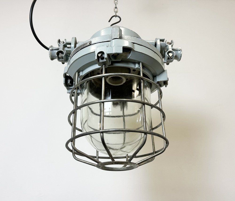 Industrial Grey Bunker Ceiling Light with Iron Cage from Elektrosvit ...