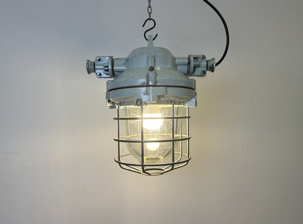 Industrial Grey Bunker Ceiling Light with Iron Cage from Elektrosvit ...