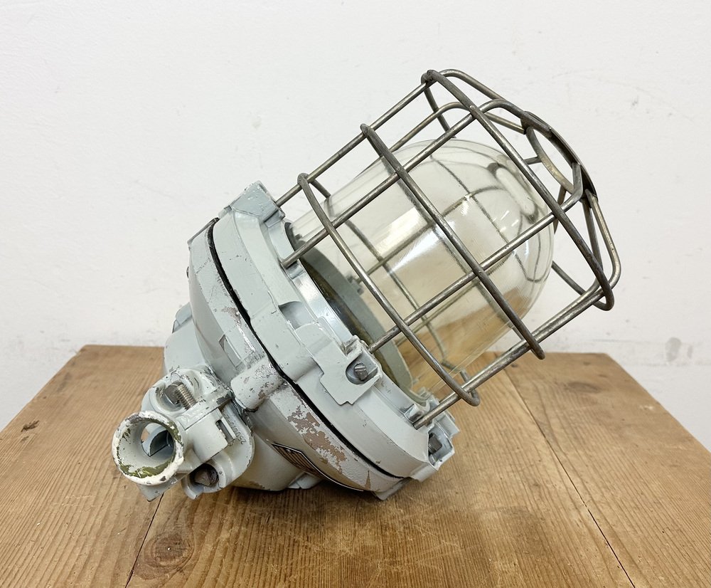 Industrial Grey Bunker Ceiling Light with Iron Cage from Elektrosvit ...
