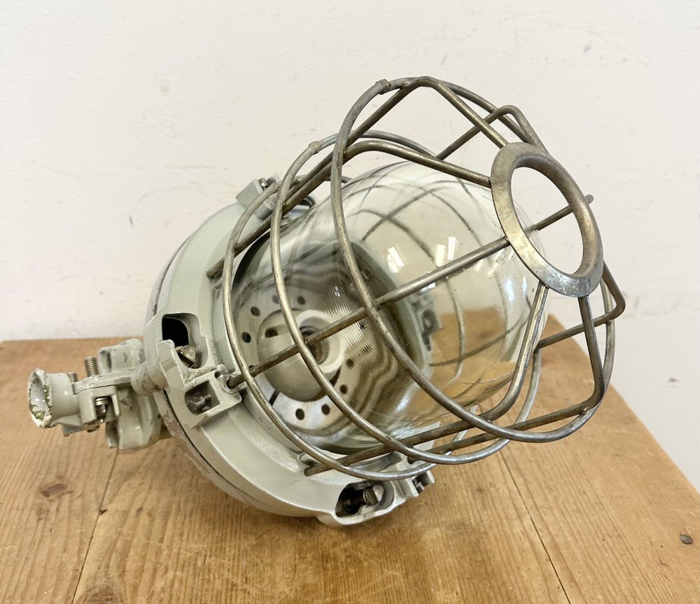 Industrial Grey Bunker Ceiling Light with Iron Cage from Elektrosvit ...