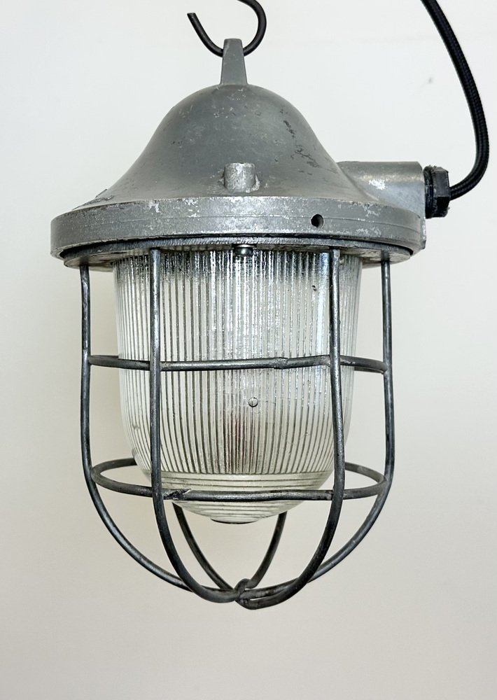 Industrial Grey Bunker Cage Light from Polam Gdansk, 1970s for sale at ...