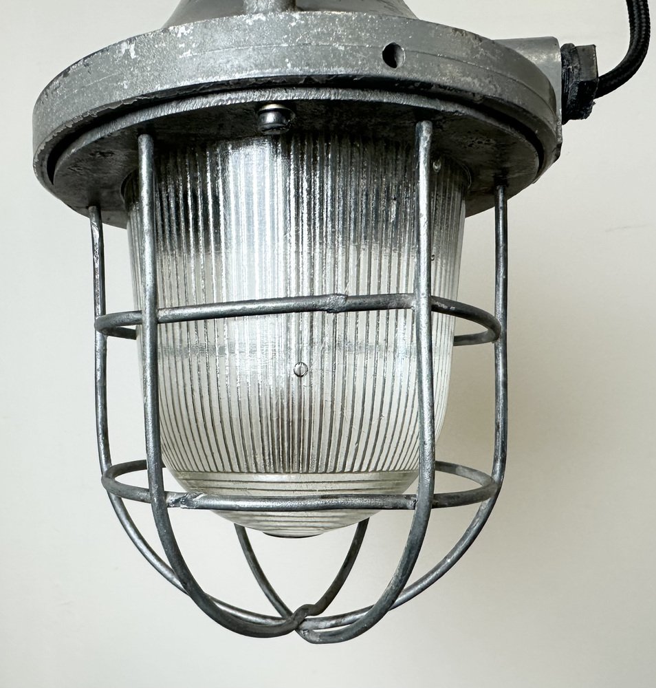 Industrial Grey Bunker Cage Light from Polam Gdansk, 1970s for sale at ...