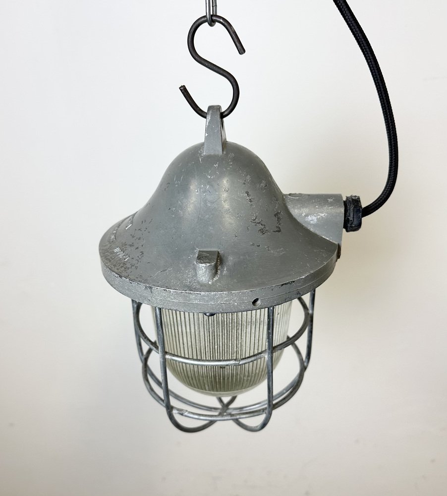 Industrial Grey Bunker Cage Light from Polam Gdansk, 1970s for sale at ...