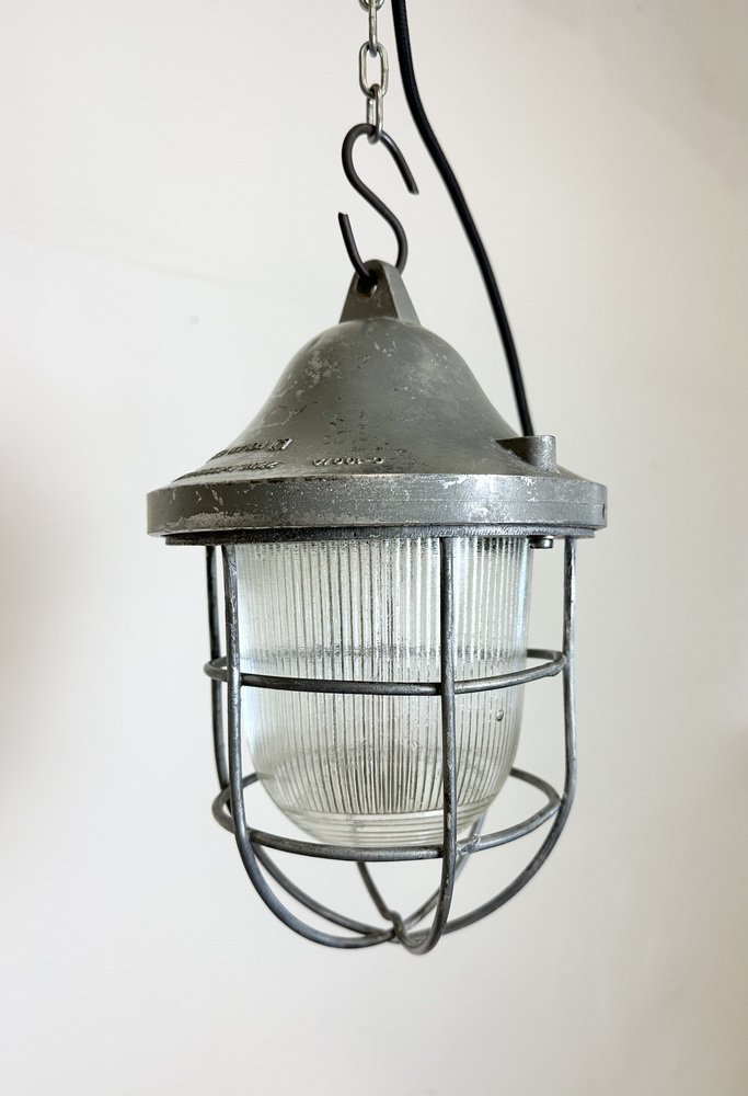 Industrial Grey Bunker Cage Light from Polam Gdansk, 1970s for sale at ...