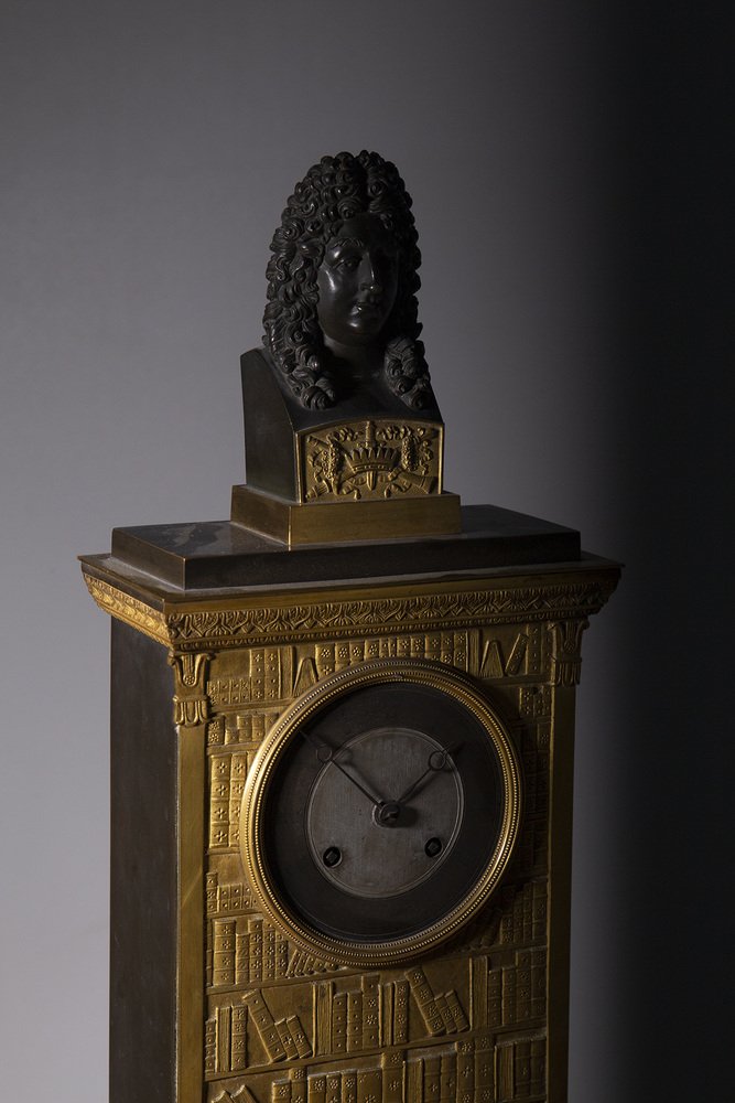 French Louis XIV Gilt Bronze Figured Clock with Library Design for sale ...