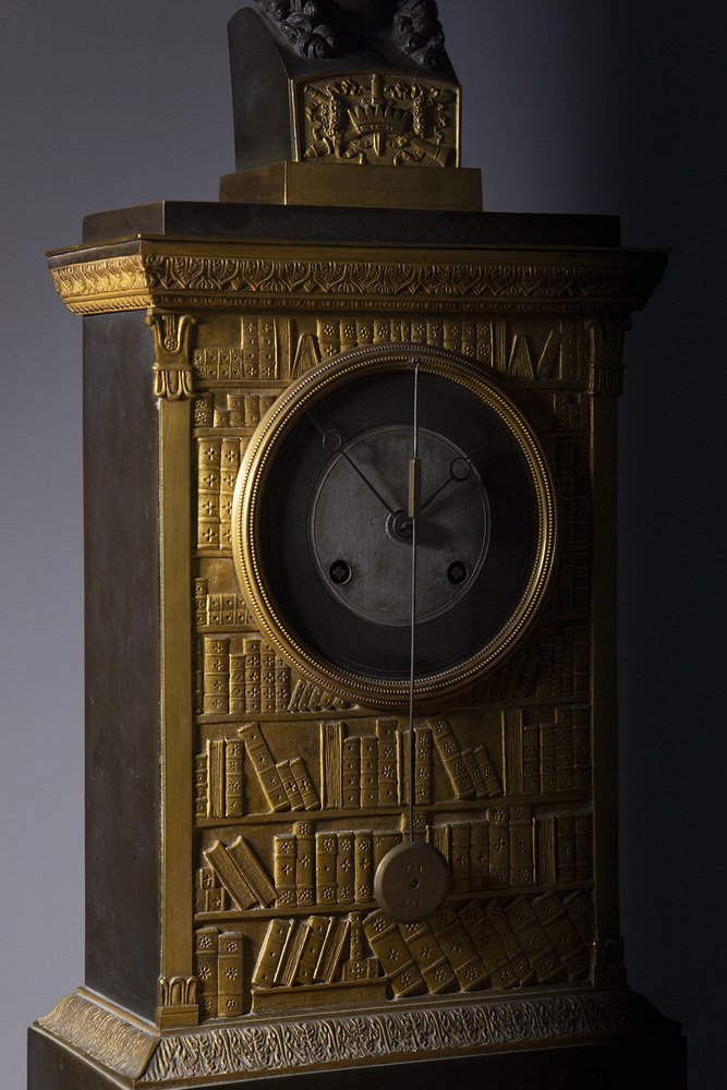 French Louis XIV Gilt Bronze Figured Clock with Library Design for sale ...