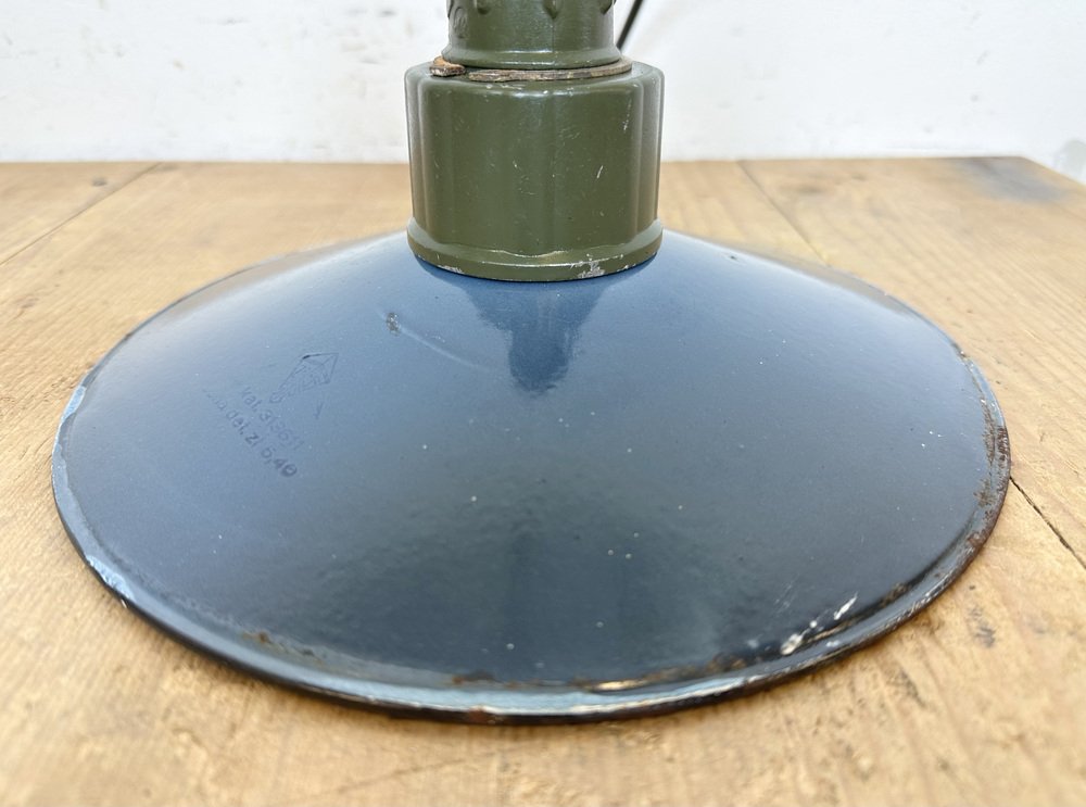 Industrial Blue Enamel Military Pendant Lamp with Cast Aluminium Top ...