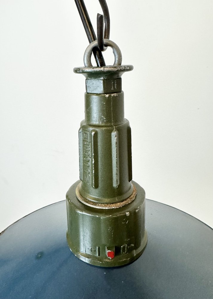 Industrial Blue Enamel Military Pendant Lamp with Cast Aluminium Top ...