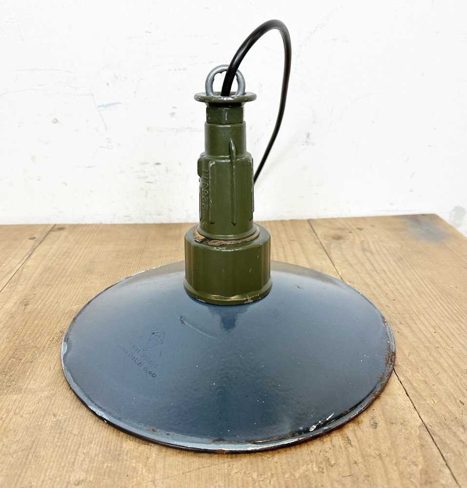 Industrial Blue Enamel Military Pendant Lamp with Cast Aluminium Top ...