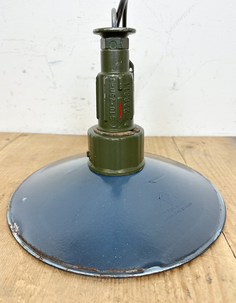 Industrial Blue Enamel Military Pendant Lamp with Cast Aluminium Top ...