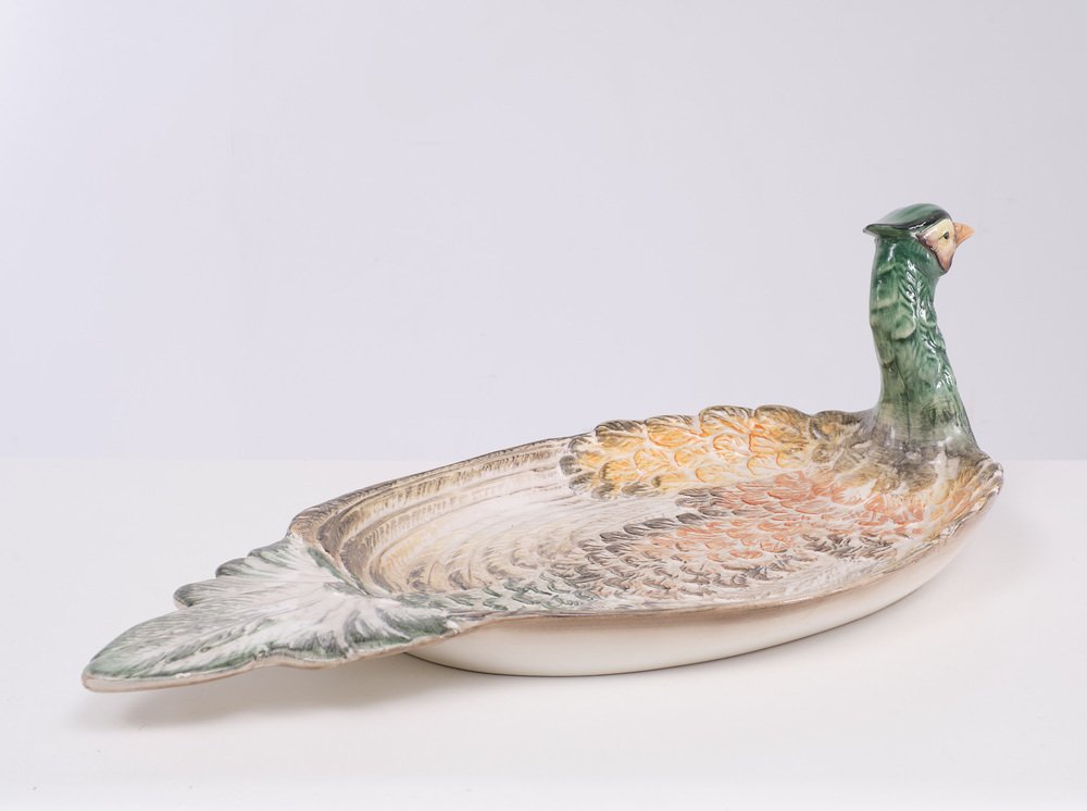 Large Italian Ceramic Peacock Fruit Platter, 1975 for sale at Pamono
