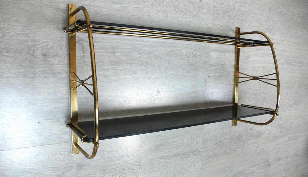 Mid-Century Modern Brass and Black Glass Wall Shelf, 1950s for sale at ...