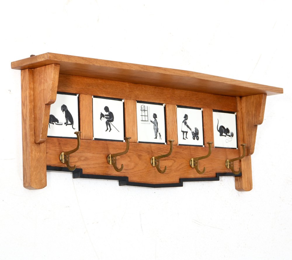 Art Deco Amsterdamse School Oak Coat Rack with Tiles, 1920s for sale at ...