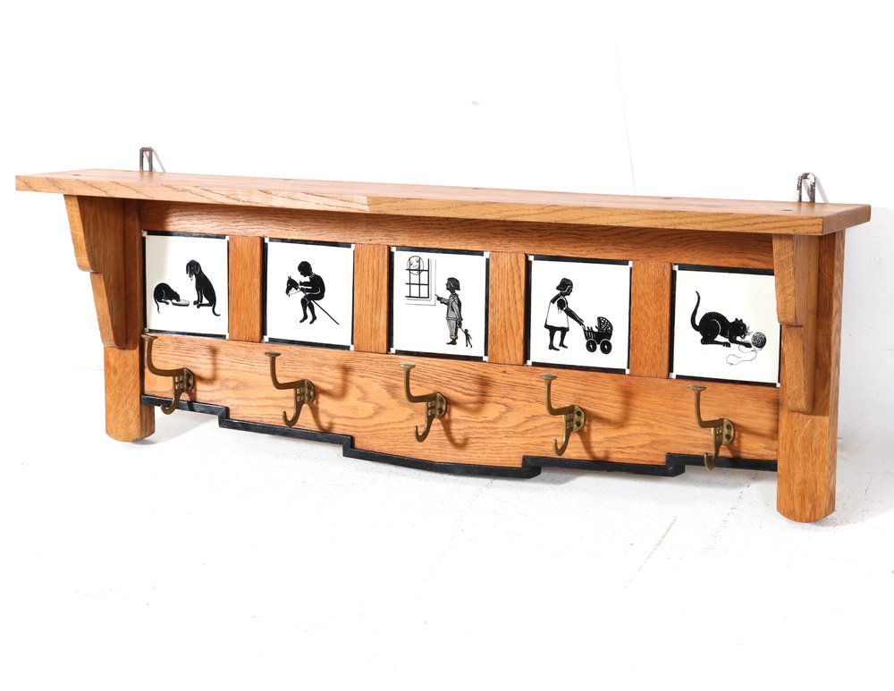 Art Deco Amsterdamse School Oak Coat Rack with Tiles, 1920s for sale at ...