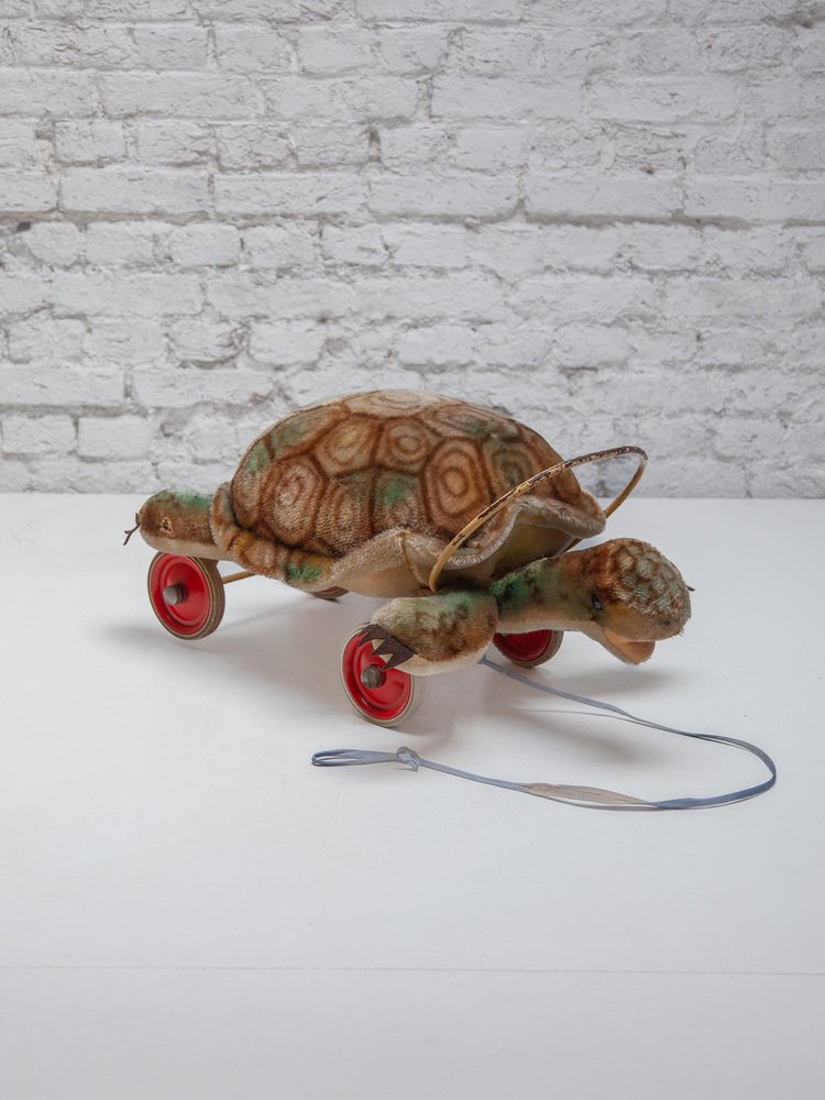 Large Plush Turtle Toy with Glass Button Eyes and Wheels from Steiff ...