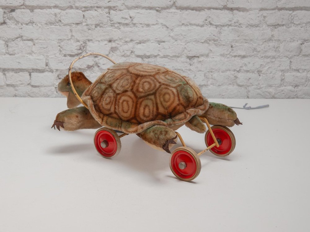 Large Plush Turtle Toy with Glass Button Eyes and Wheels from Steiff ...