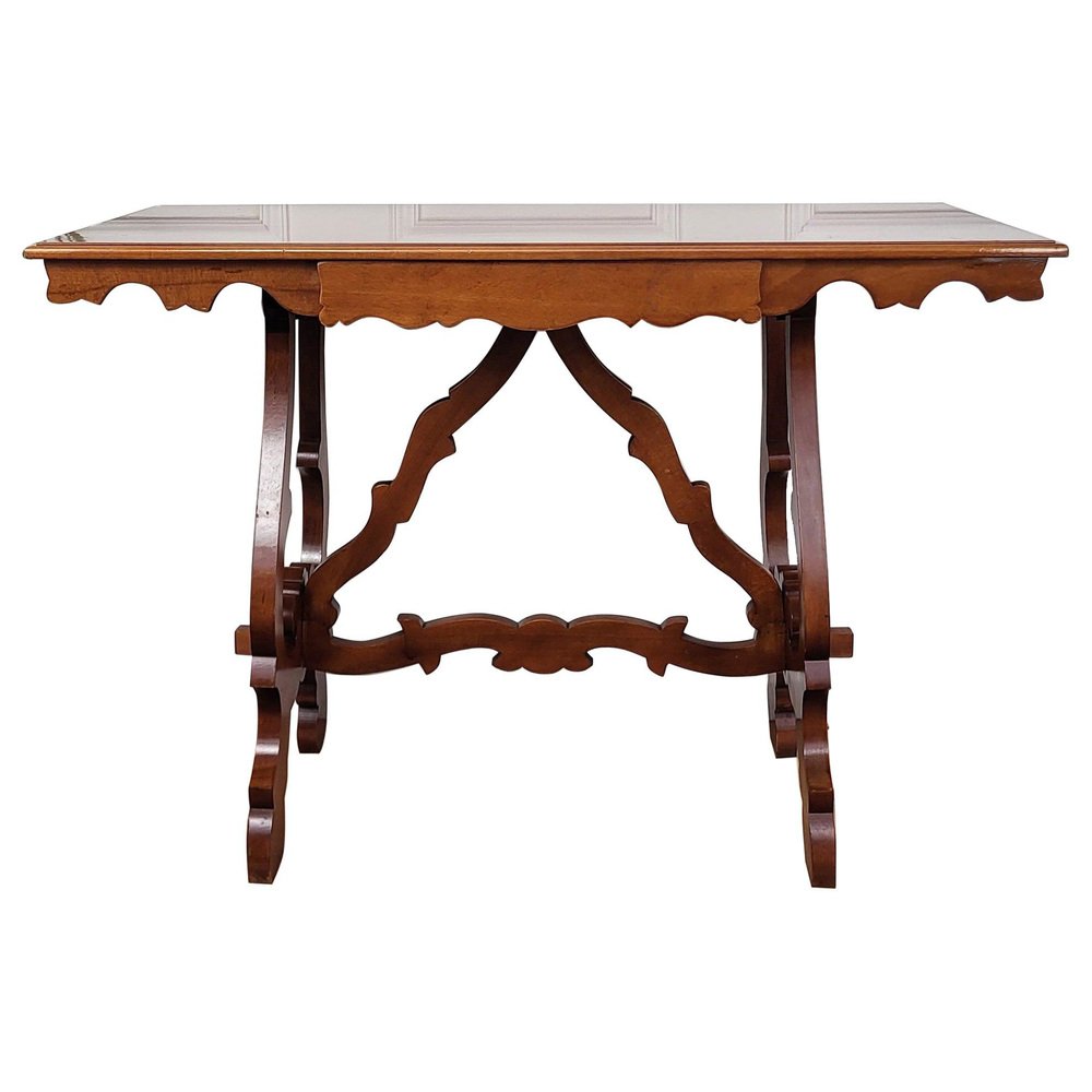 Italian Baroque Style Walnut Lyre-Leg Trestle Refectory Desk Writing ...