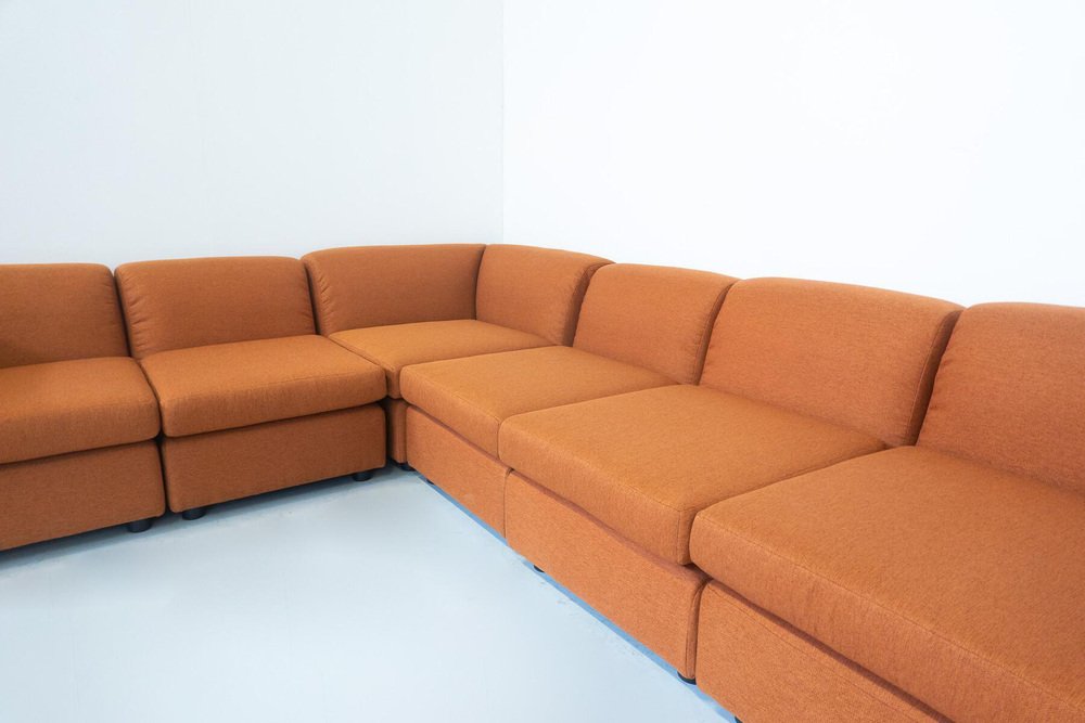 Mid-Century Modern Orange Modular Sofa, Italy, 1960s, Set of 6 for sale ...