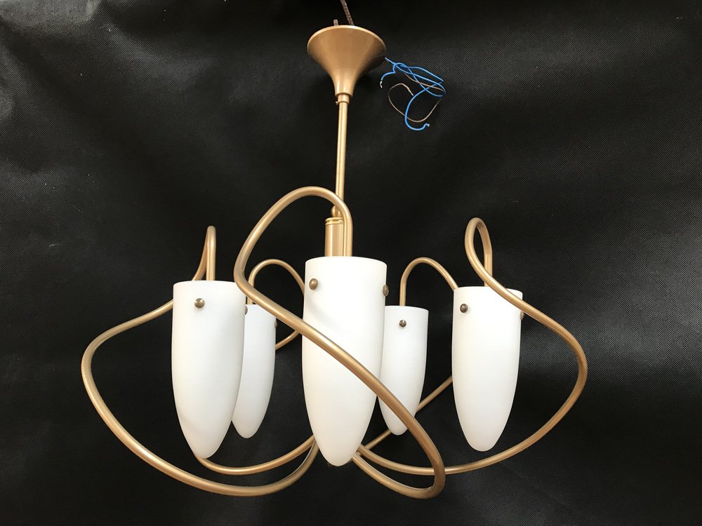 Fancy Metal Chandelier with Glass Shades by Volta for sale at Pamono