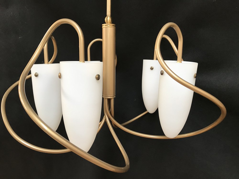 Fancy Metal Chandelier with Glass Shades by Volta for sale at Pamono