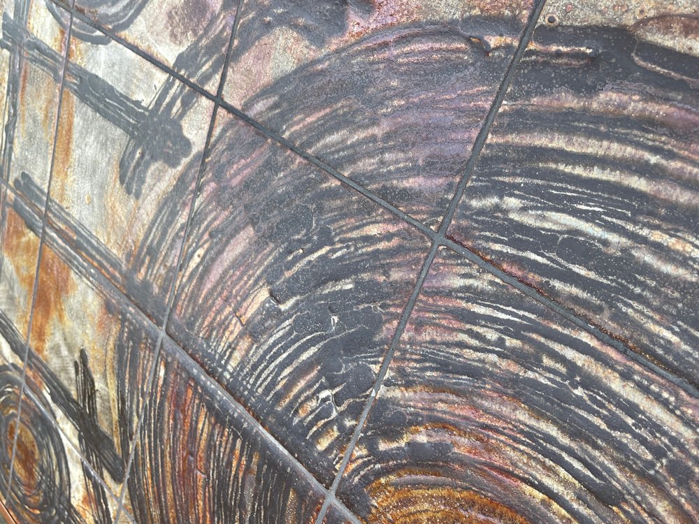 Danish Brutalist Wooden Table with Art Ceramic Tiled Top from Oxart ...