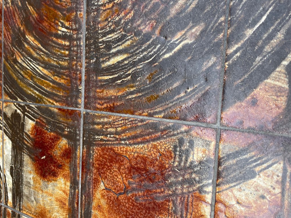 Danish Brutalist Wooden Table with Art Ceramic Tiled Top from Oxart ...