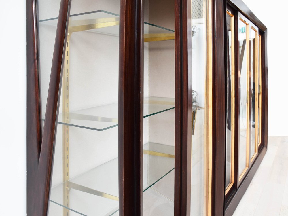 Large Italian Wardrobe with Sliding Doors and Brass Details attributed ...