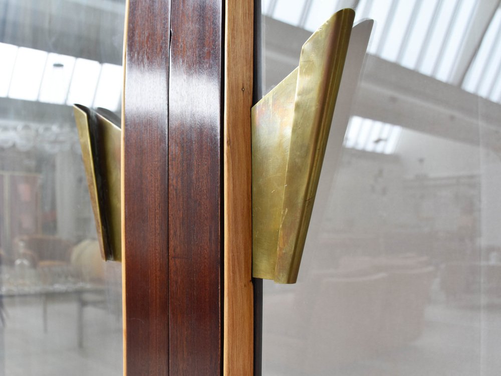 Large Italian Wardrobe with Sliding Doors and Brass Details attributed ...