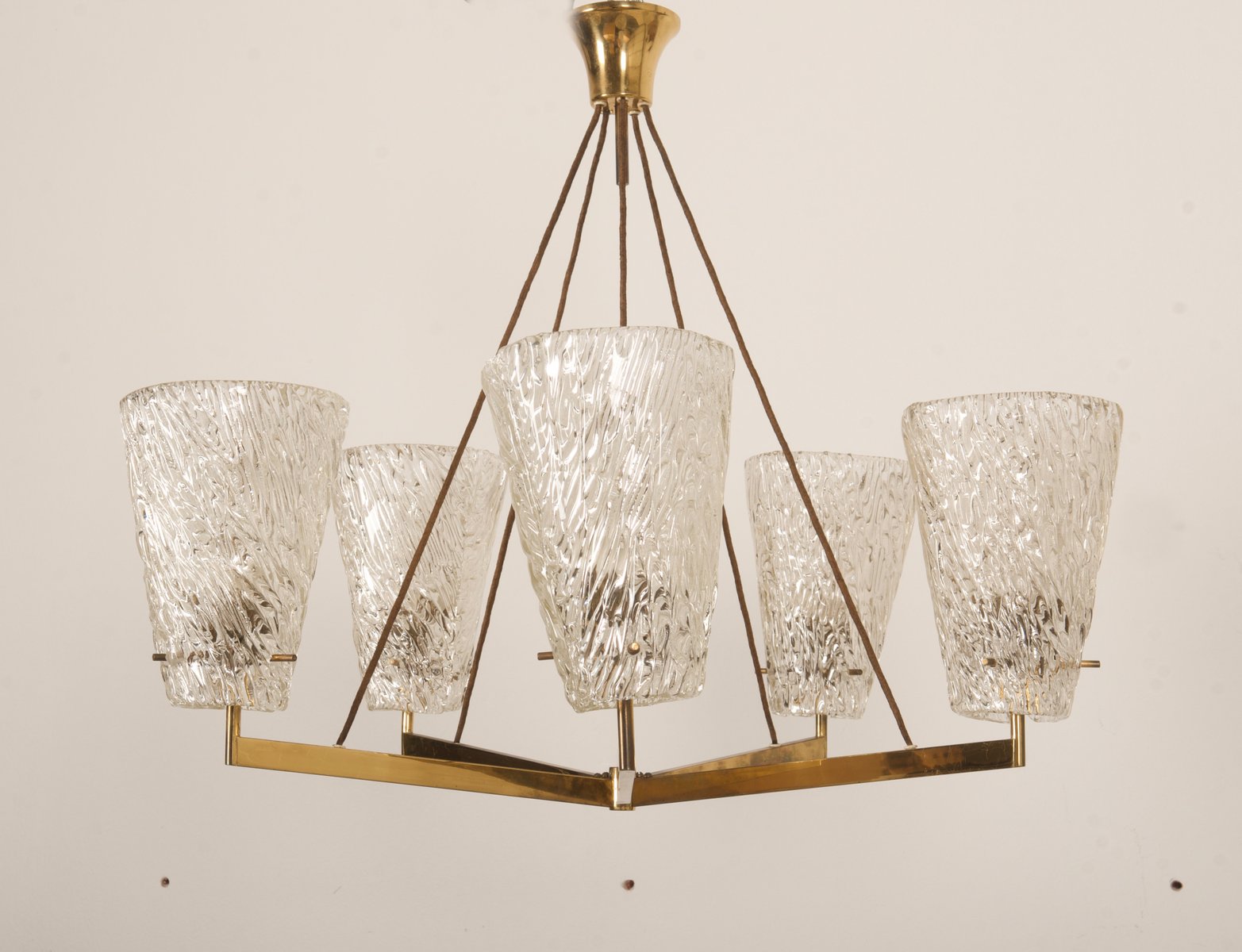Austrian Brass Chandelier with Textured Glass by J. T. Kalmar, 1950s ...