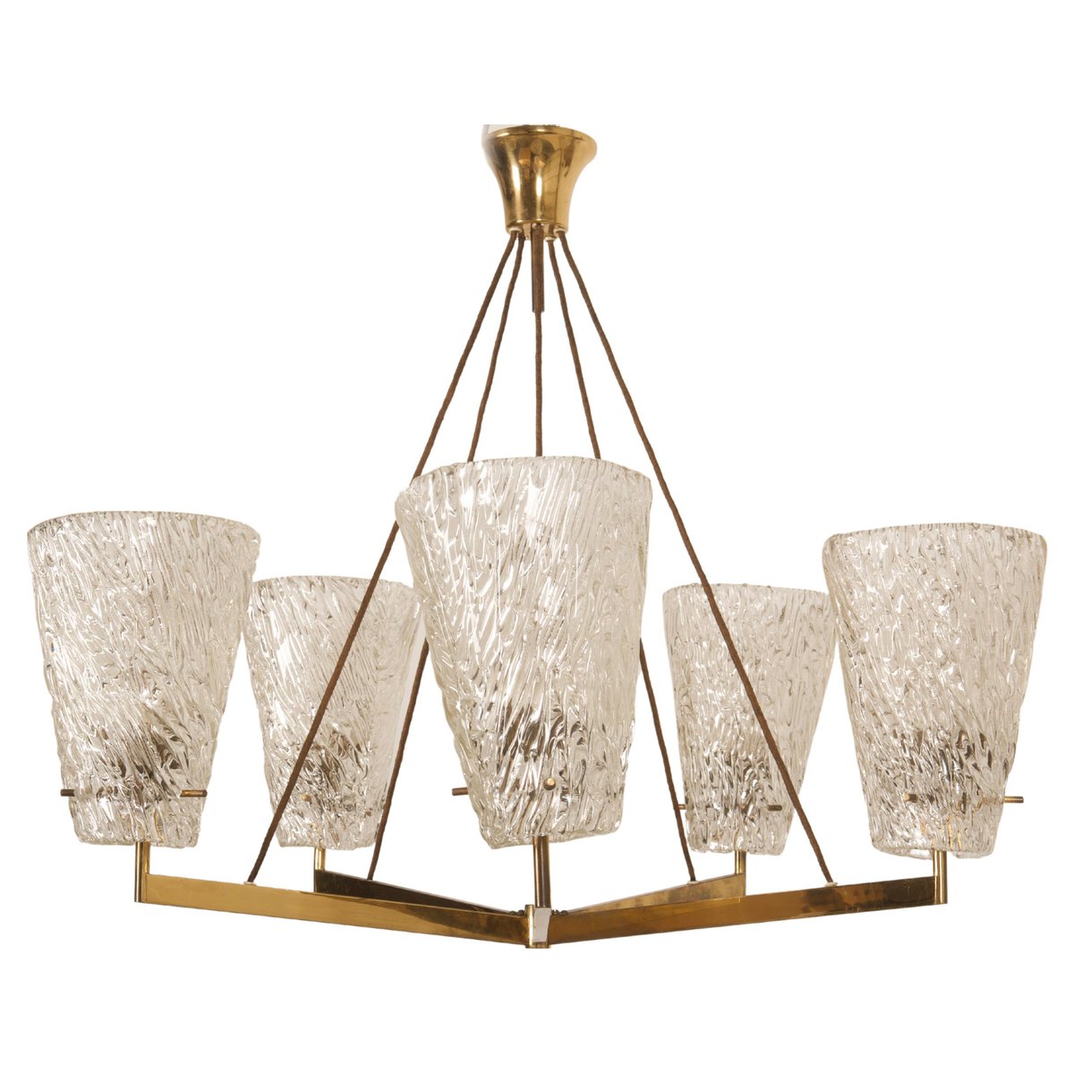 Austrian Brass Chandelier with Textured Glass by J. T. Kalmar, 1950s ...