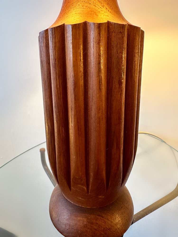Mid-Century Danish Teak Lamp with Original Raffia Shade, 1960s for sale ...
