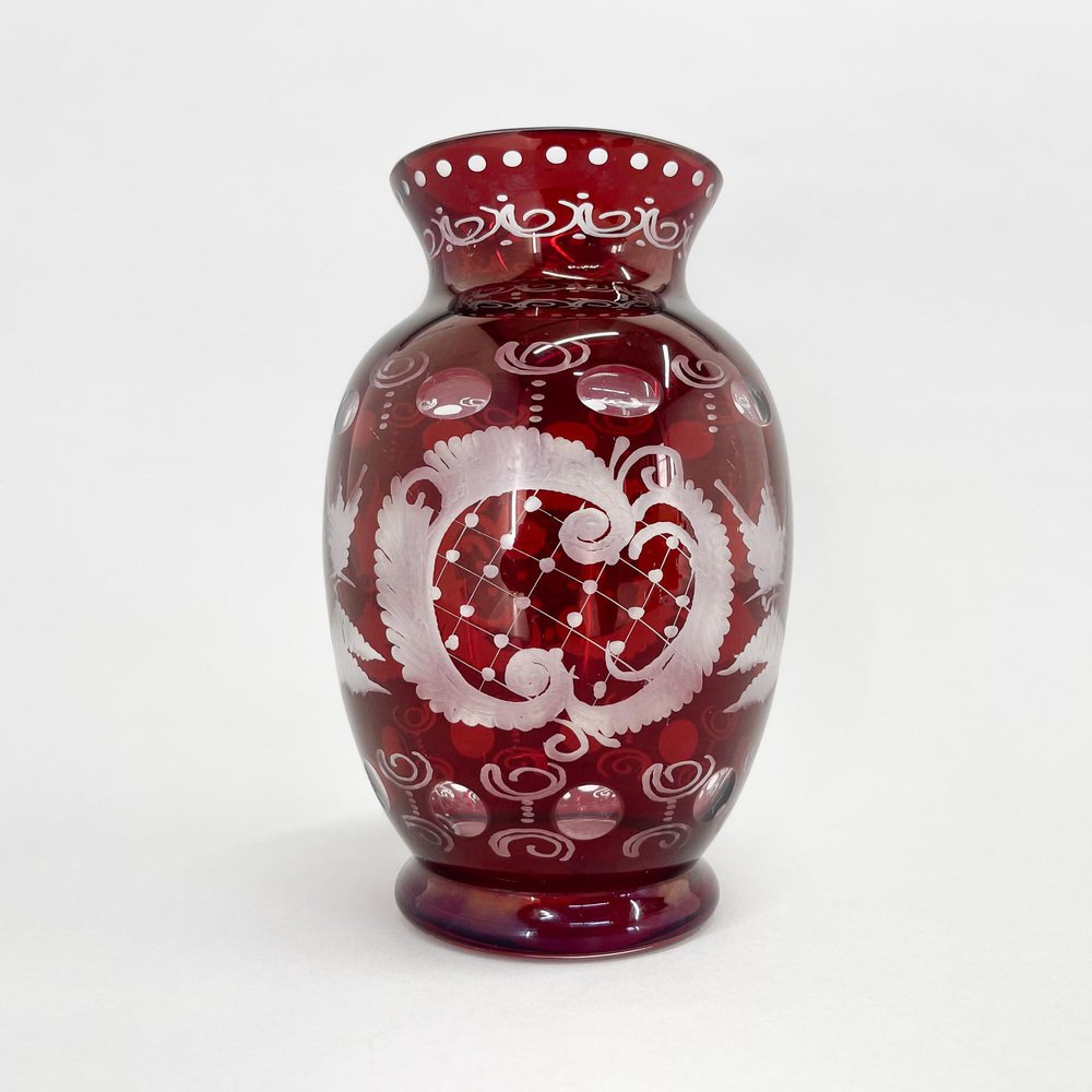 Ruby Red Hand Cut Glass Vase from Egermann, Czechoslovakia, 1940s for ...