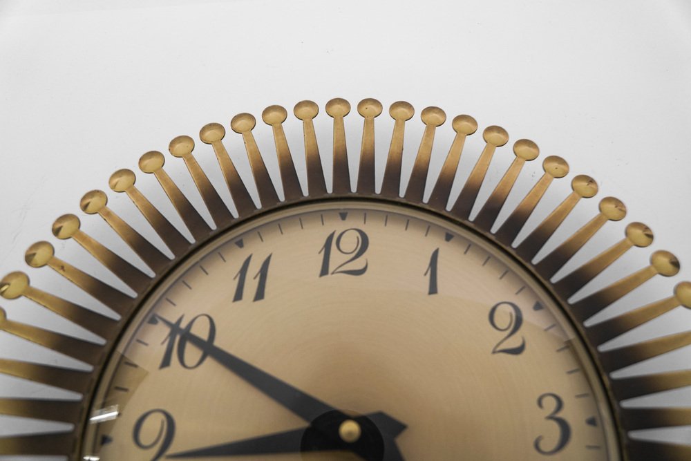 Mid-Century Modern Sunburst Wall Clock in Brass from Meister Anker ...
