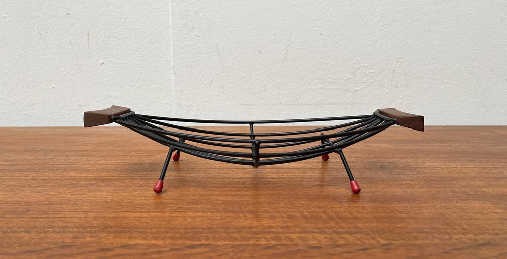 Mid-Century String Fruit Bowl with Teak Handle, 1960s for sale at Pamono