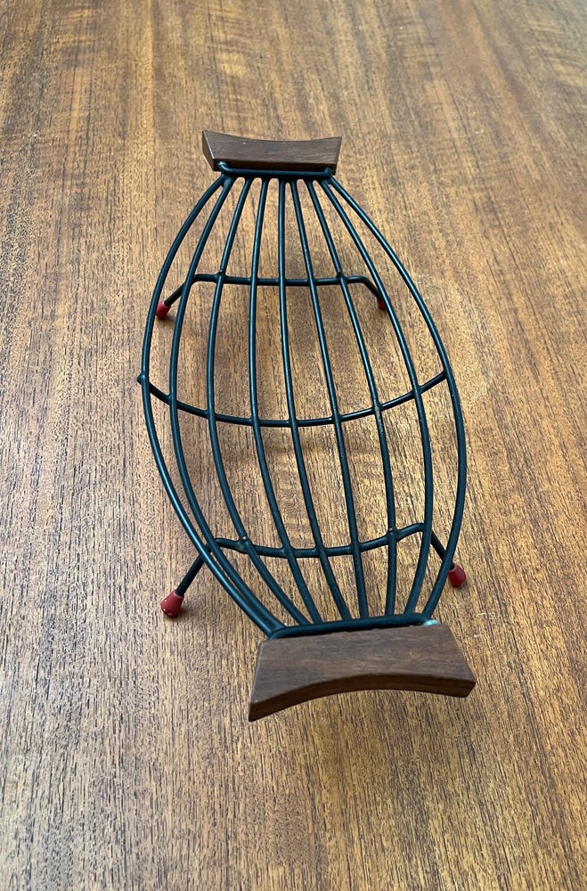 Mid-Century String Fruit Bowl with Teak Handle, 1960s for sale at Pamono