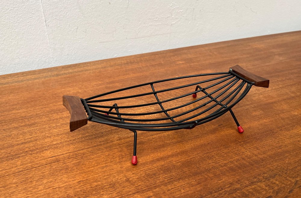 Mid-Century String Fruit Bowl with Teak Handle, 1960s for sale at Pamono
