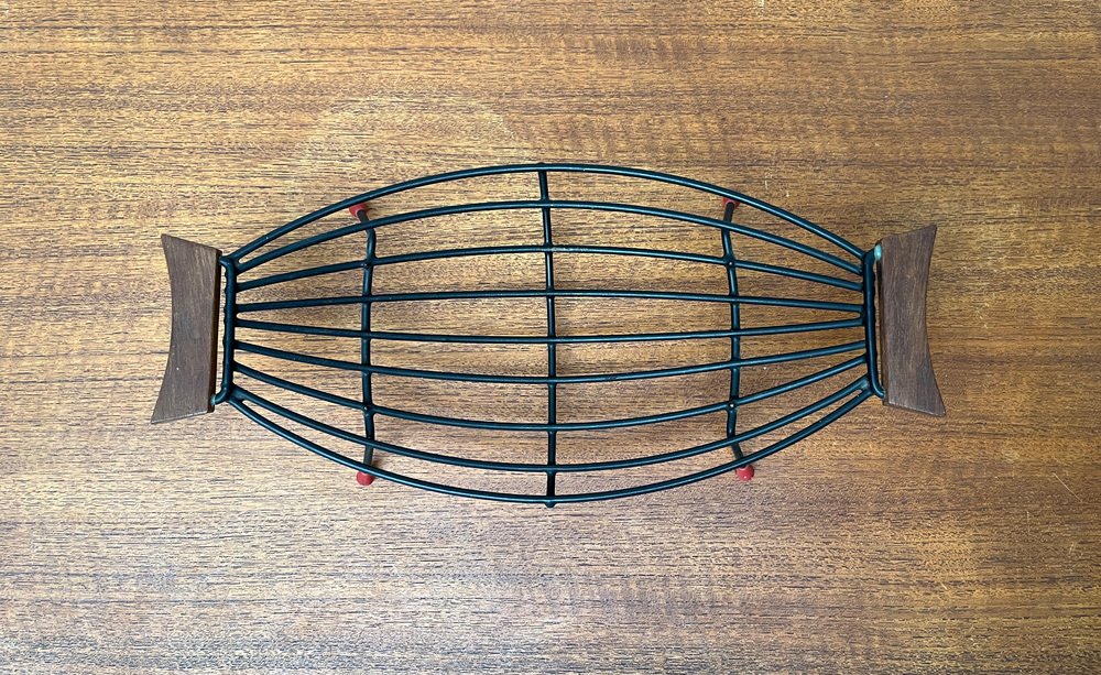 Mid-Century String Fruit Bowl with Teak Handle, 1960s for sale at Pamono