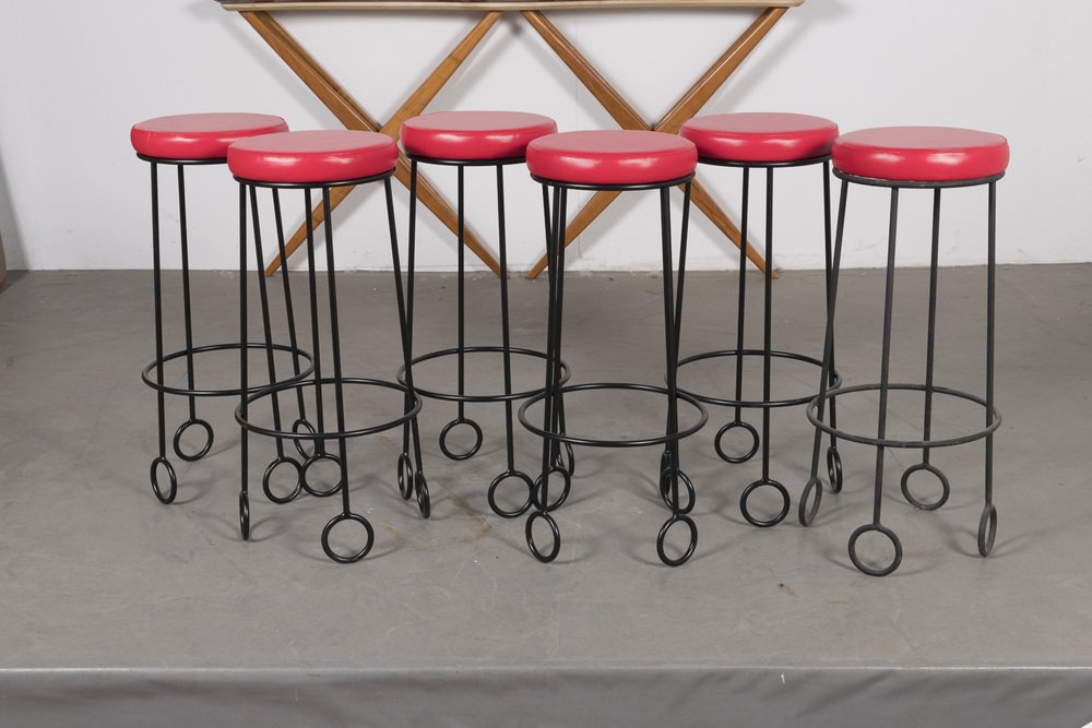 Vintage Red Stools, Set of 6 for sale at Pamono