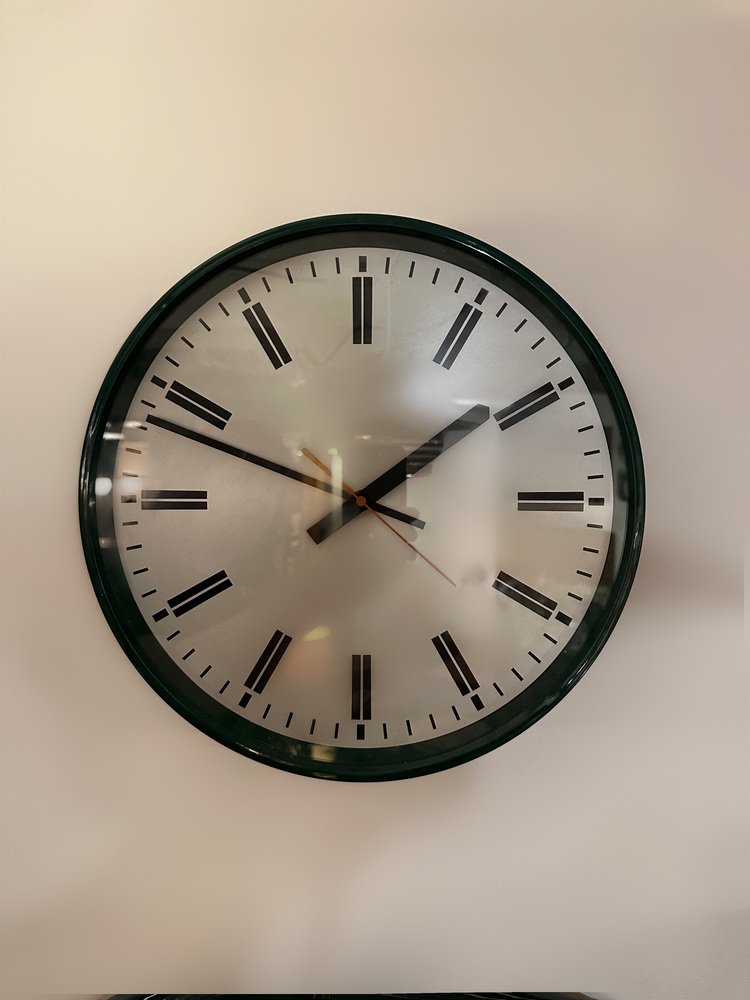 Racing GreenFactory Clock from Smith's, 1960s for sale at Pamono