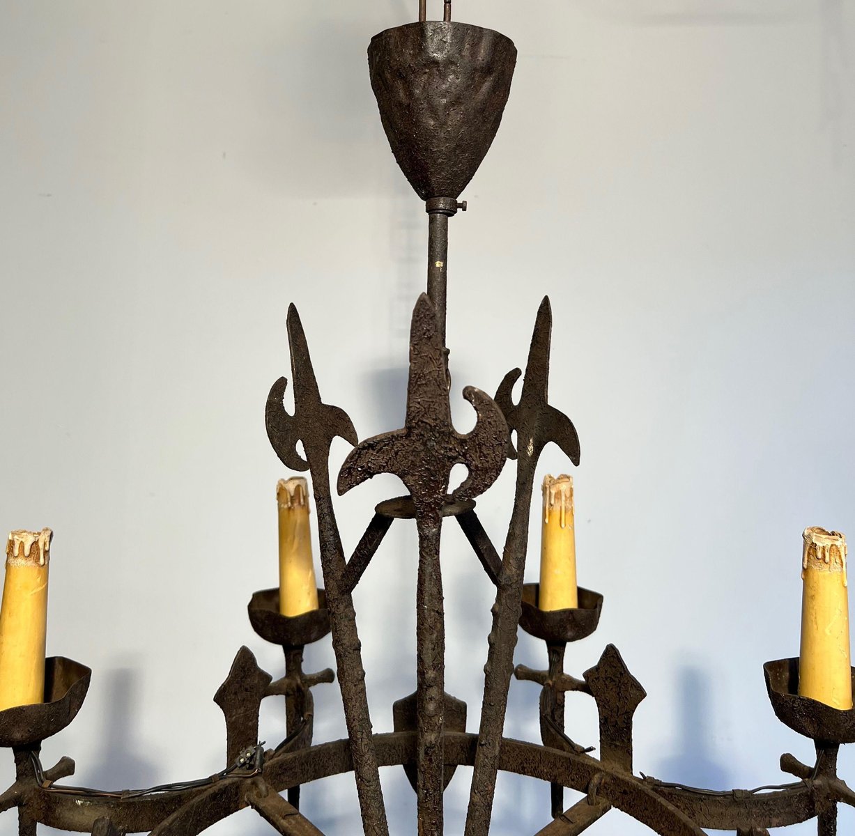 Gothic Wrought Iron Chandelier, 1950s for sale at Pamono