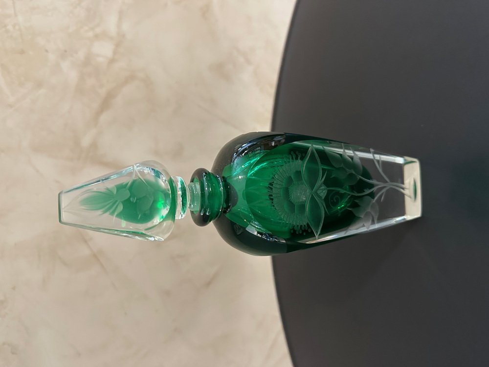 Green Crystal Glass Bottle for sale at Pamono