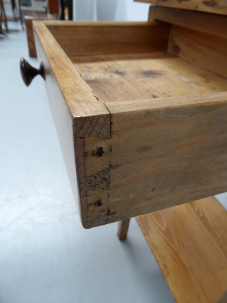 Vintage Pine Side Table with Drawer, 1930s for sale at Pamono