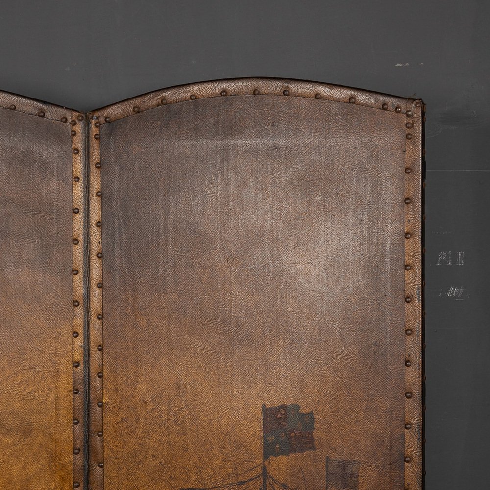 20th Century Oil Painted on Leather Room Screen, 1920s for sale at Pamono