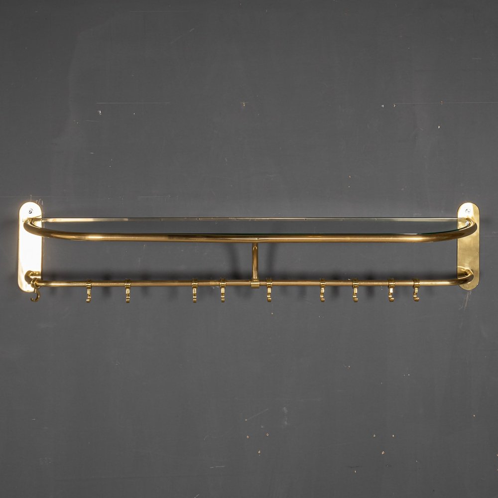 Wall Mounted Brass Coat & Hat Rack, 1930s for sale at Pamono